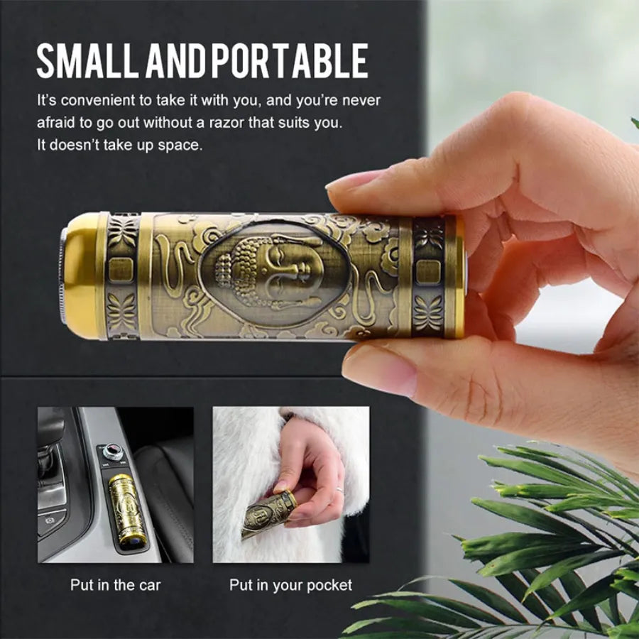 T8 Mini Electric Shaver Men Vintage Buddha Head Rotary Beard Razor Typ ...